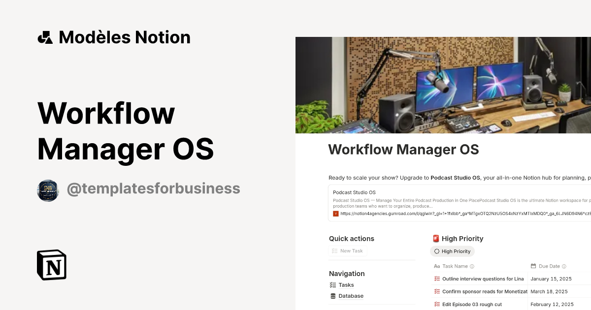 Modèle Workflow Manager OS | Marketplace Notion