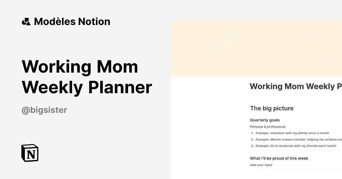 Working Mom Weekly Planner | Modèle créé par Big Sister Works ...