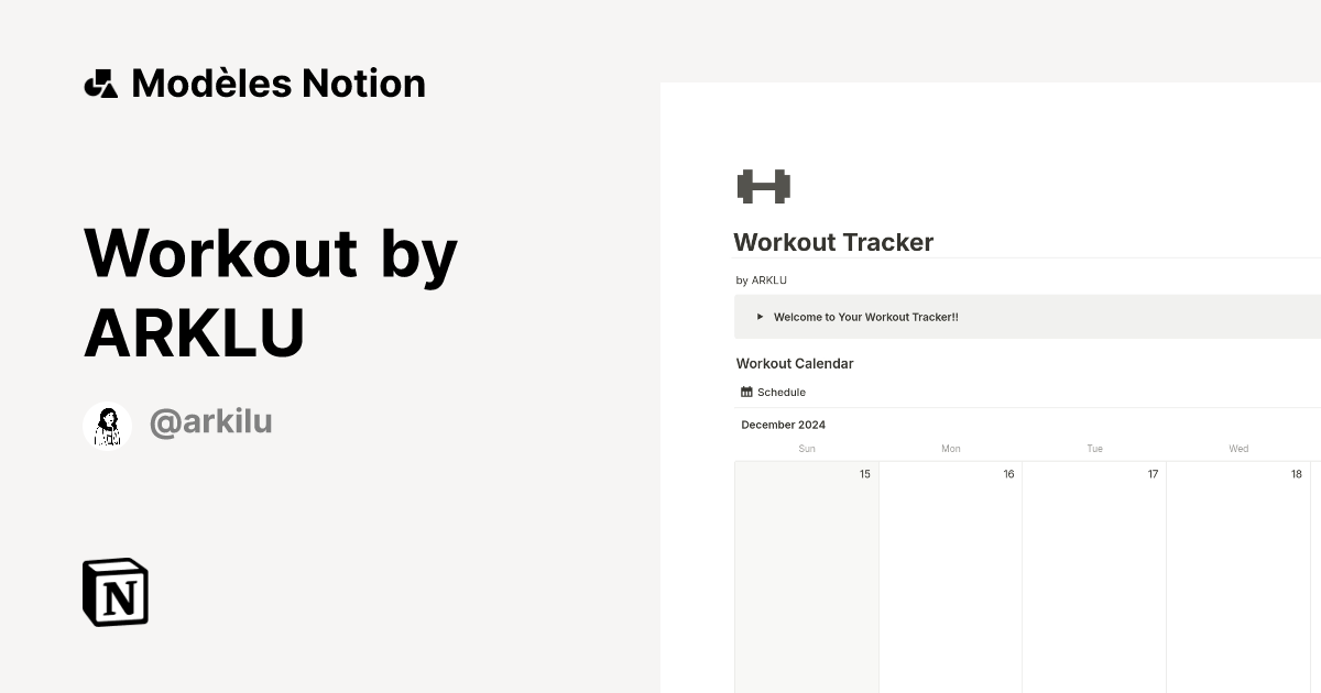 Modèle Workout by ARKLU | Marketplace Notion