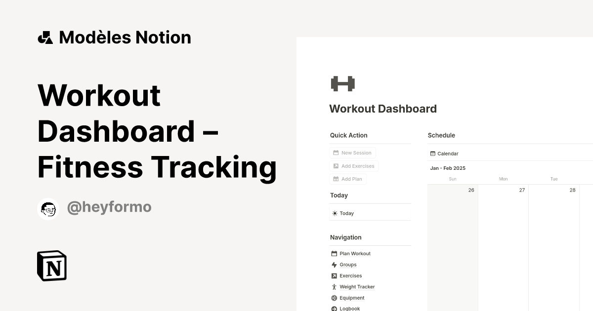 Modèle Workout Dashboard – Fitness Tracking | Marketplace Notion