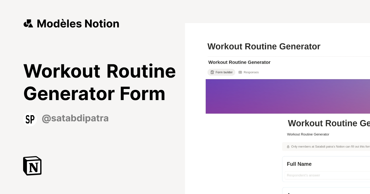 Workout Routine Generator Form | Modèle créé par Satabdi Patra ...