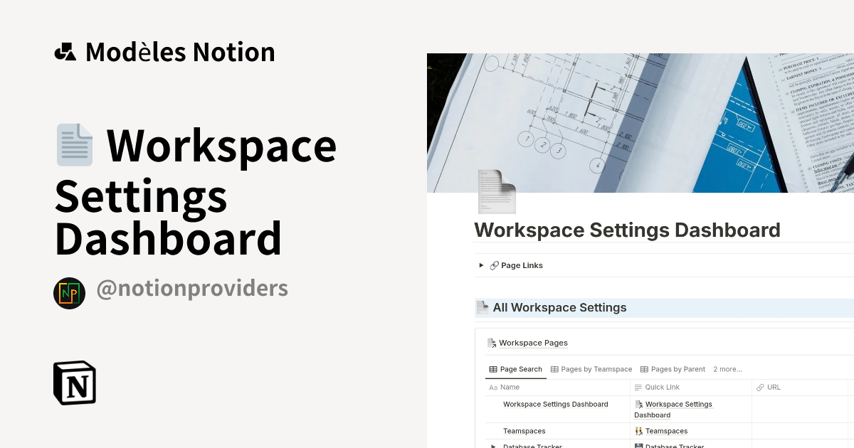 Modèle 📄 Workspace Settings Dashboard | Marketplace Notion