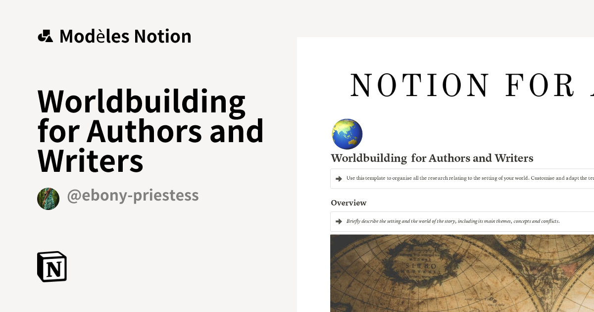 Modèle Worldbuilding for Authors and Writers | Marketplace Notion