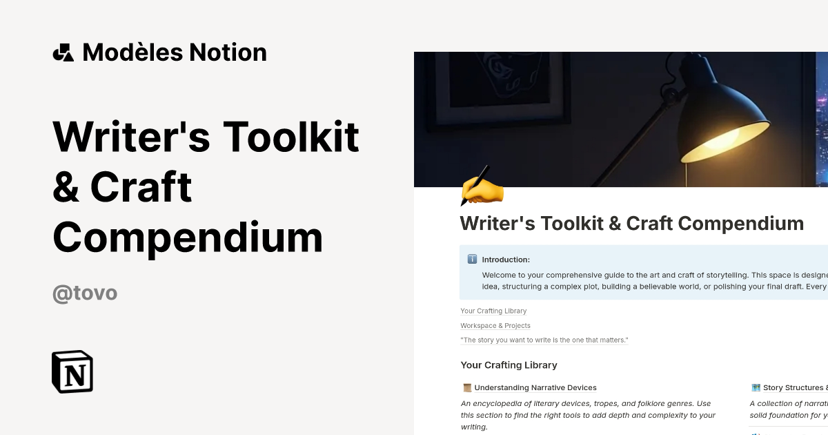 Modèle Writer's Toolkit & Craft Compendium | Marketplace Notion