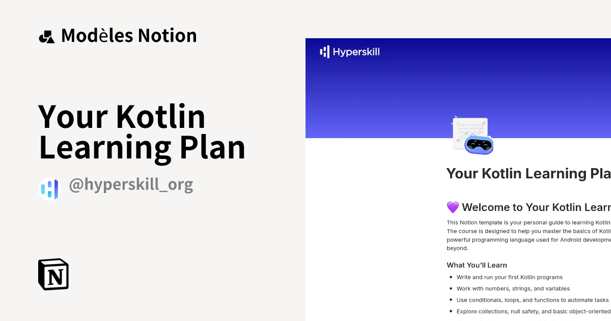 Modèle Your Kotlin Learning Plan | Marketplace Notion