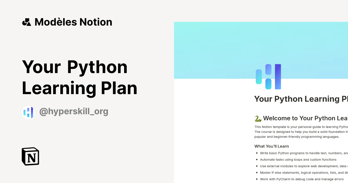 Modèle Your Python Learning Plan | Marketplace Notion