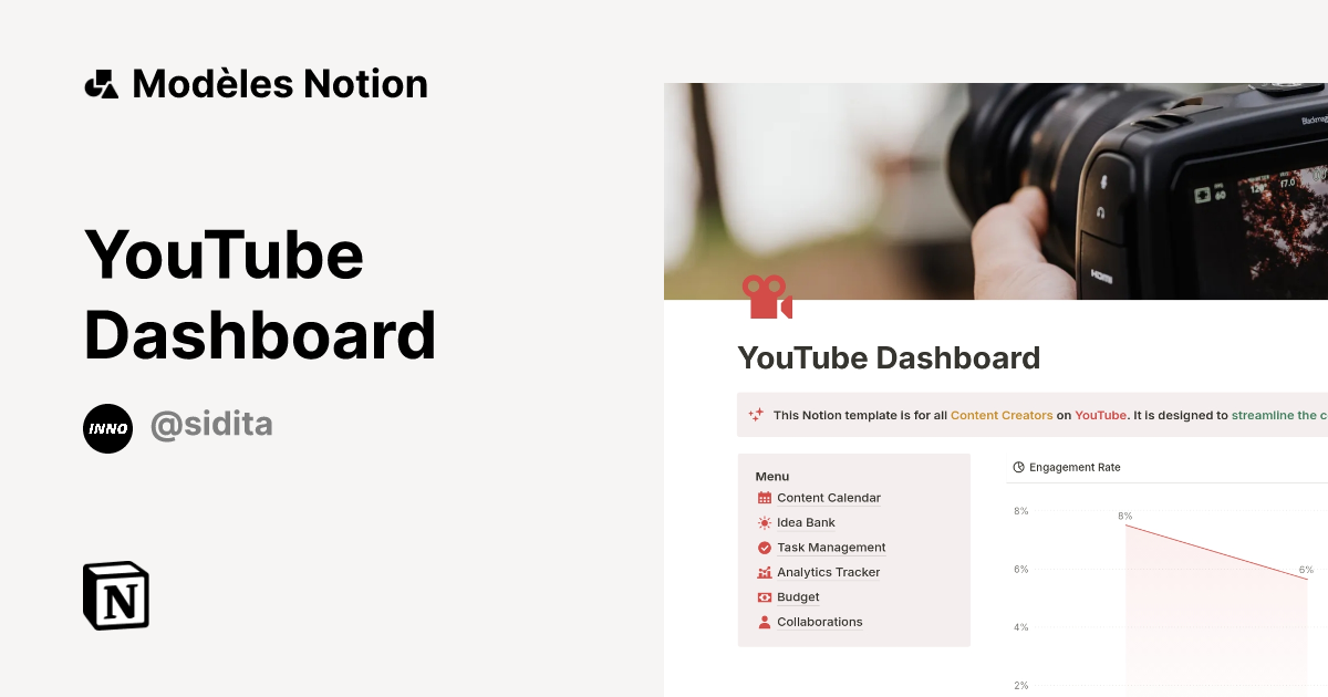 Modèle YouTube Dashboard | Marketplace Notion