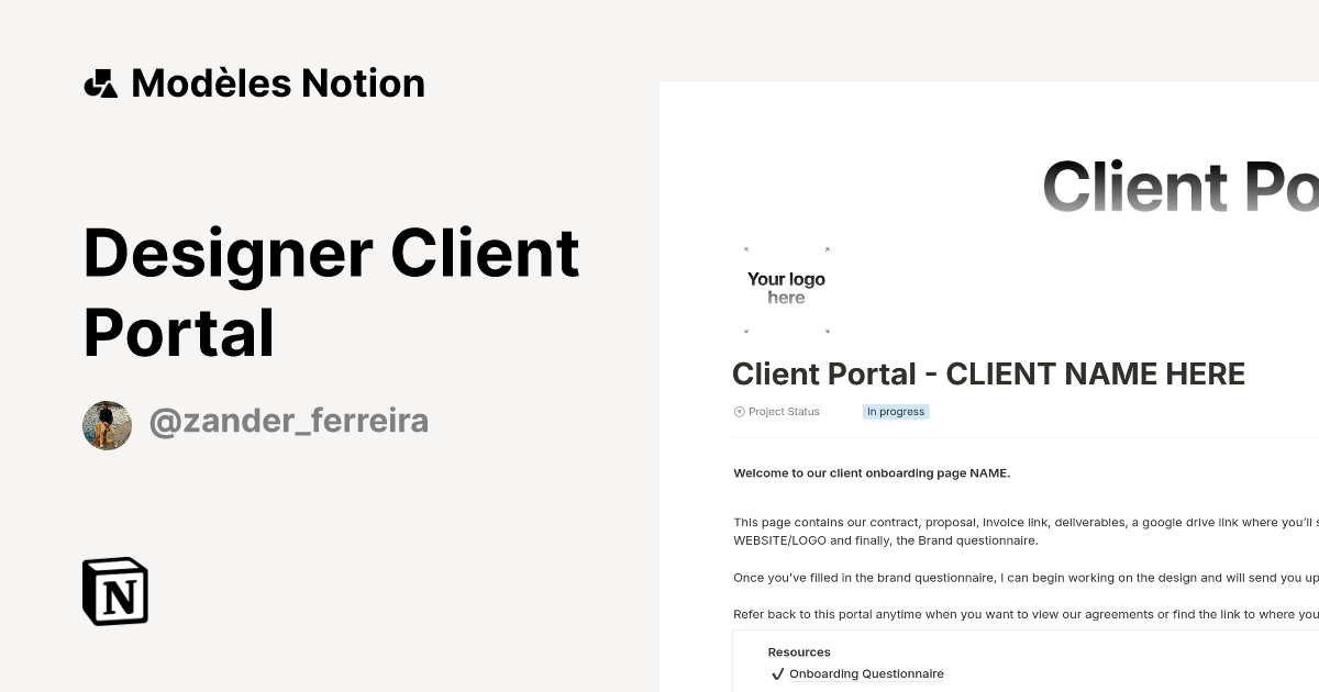 Modèle Designer Client Portal | Marketplace Notion