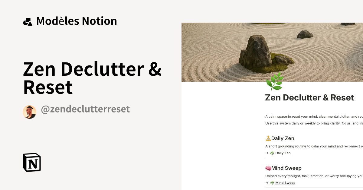 Modèle Zen Declutter & Reset | Marketplace Notion