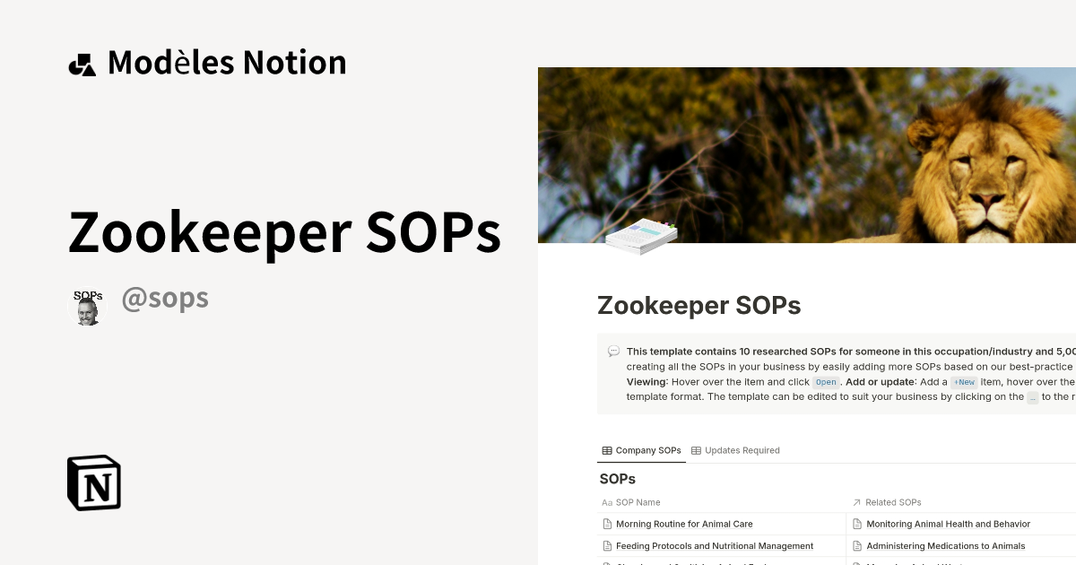 Modèle Zookeeper SOPs | Marketplace Notion