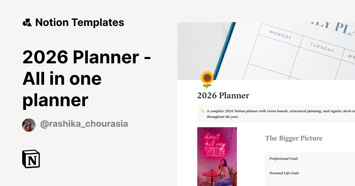 תבנית 2026 Planner - All in one planner | Marketplace של Notion