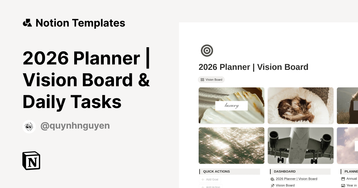 תבנית 2026 Planner | Vision Board & Daily Tasks מאת Quynh Nguyen ...