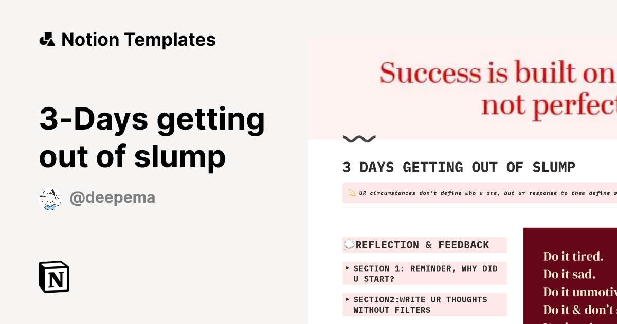 תבנית 3-Days getting out of slump מאת Emma | Marketplace של Notion