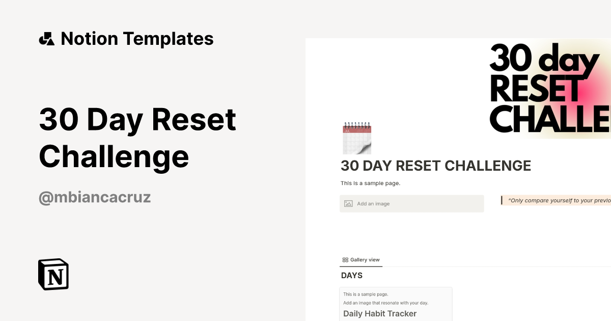 תבנית 30 Day Reset Challenge | Marketplace של Notion