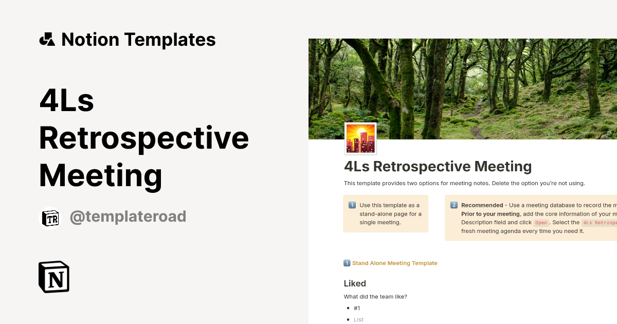 תבנית 4Ls Retrospective Meeting | Marketplace של Notion