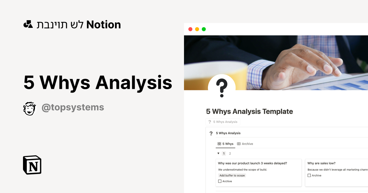 תבנית 5 Whys Analysis מאת TopSystems.io | Marketplace של Notion