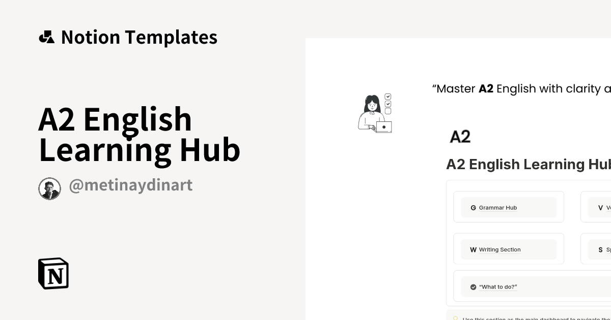 תבנית A2 English Learning Hub | Marketplace של Notion