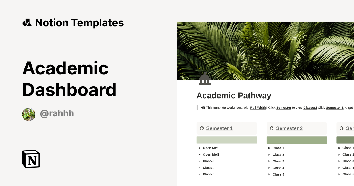 תבנית Academic Dashboard מאת College Student | Marketplace של Notion