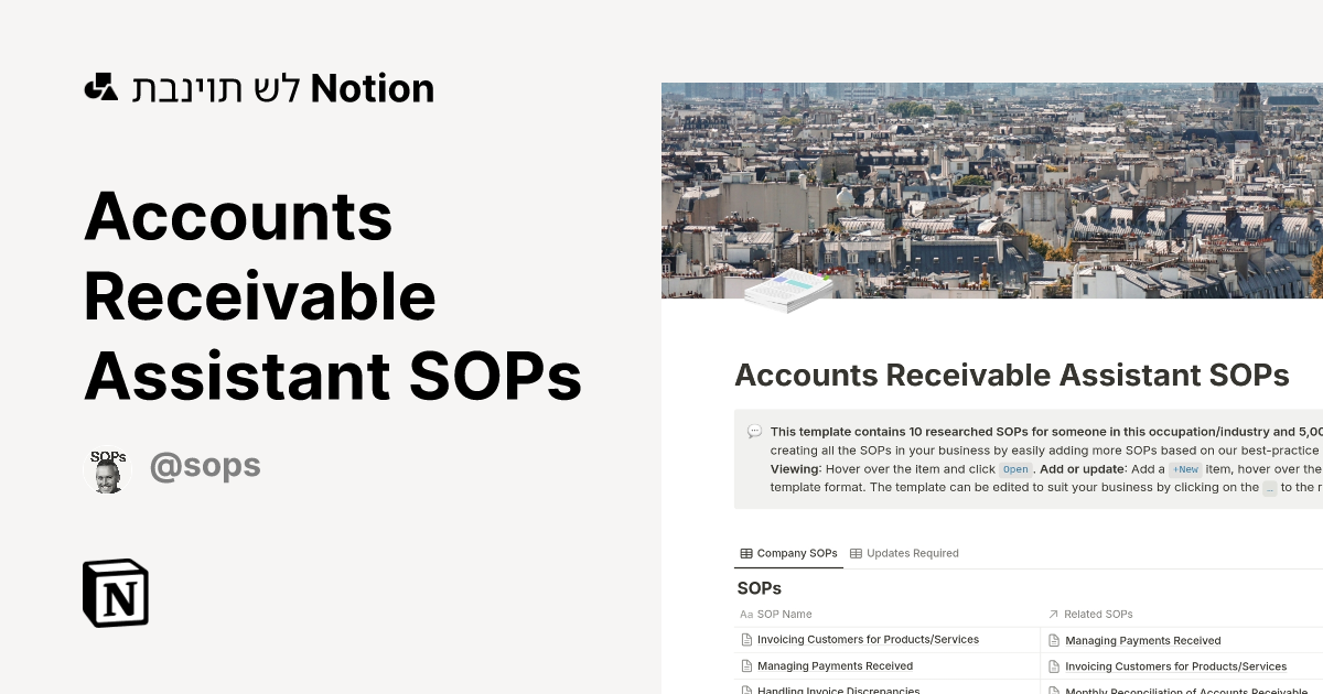 תבנית Accounts Receivable Assistant SOPs מאת SOPs | Marketplace של Notion