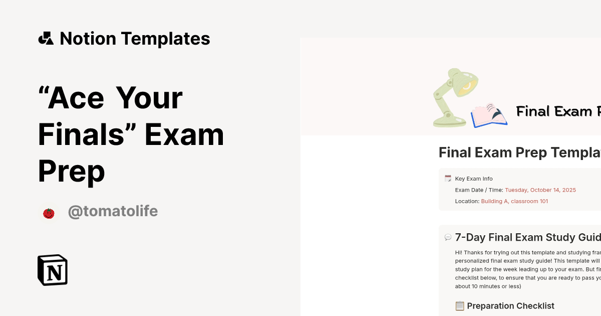 תבנית “Ace Your Finals” Exam Prep מאת Tomato | Marketplace של Notion