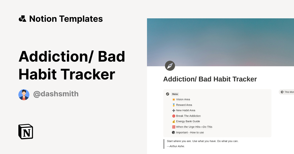 תבנית Addiction/ Bad Habit Tracker מאת Dash Smith | Marketplace של Notion
