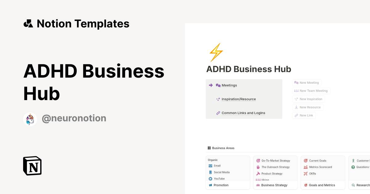 תבנית ADHD Business Hub מאת Neuro Notion | Marketplace של Notion