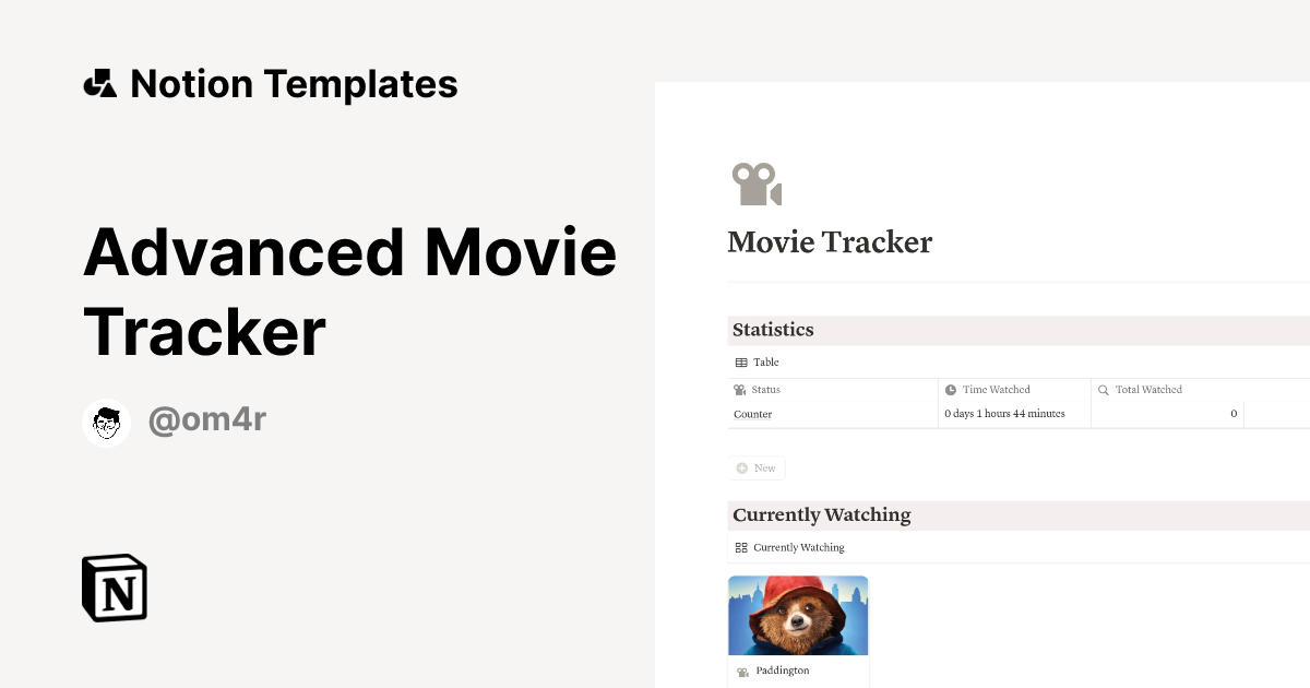 תבנית Advanced Movie Tracker | Marketplace של Notion
