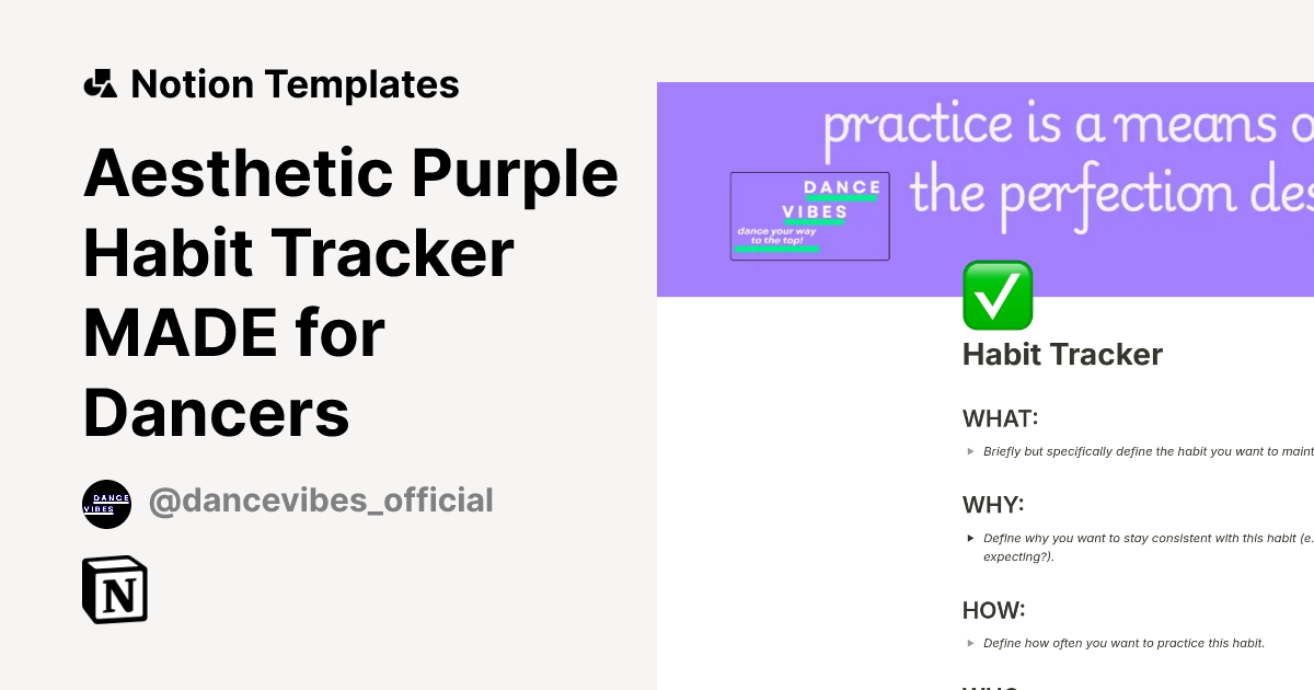 תבנית Aesthetic Purple Habit Tracker MADE for Dancers מאת DanceVibes ...