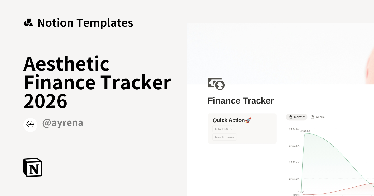 תבנית Aesthetic Finance Tracker 2026 | Marketplace של Notion