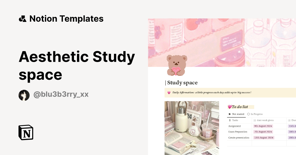 תבנית Aesthetic Study space מאת @Blu3b3rry.xx | Marketplace של Notion