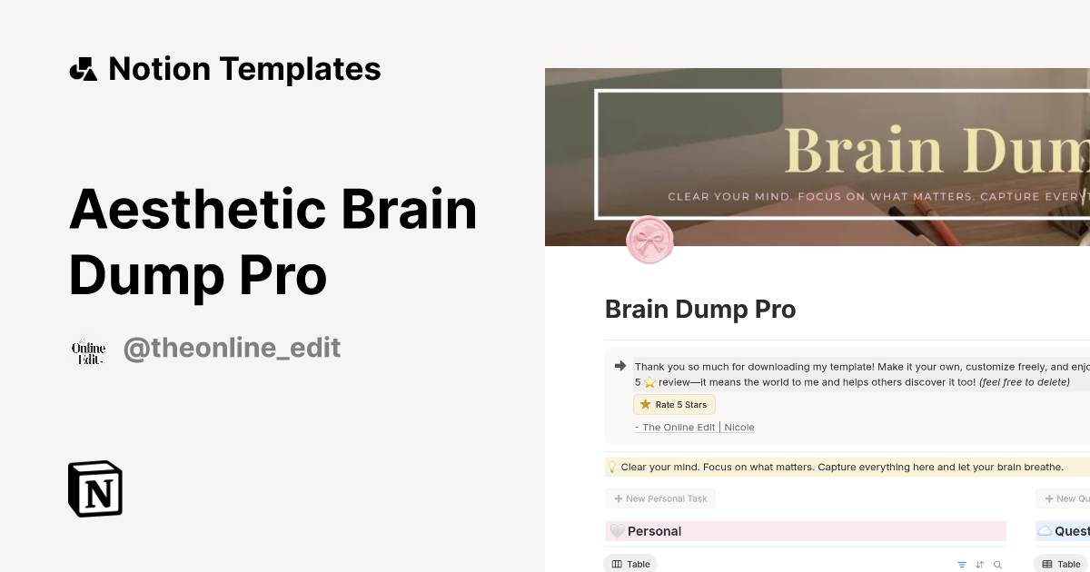 תבנית Aesthetic Brain Dump Pro מאת The Online Edit | Nicole ...