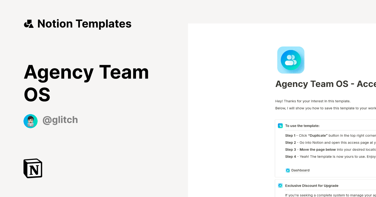 תבנית Agency Team OS מאת Glitch | Marketplace של Notion