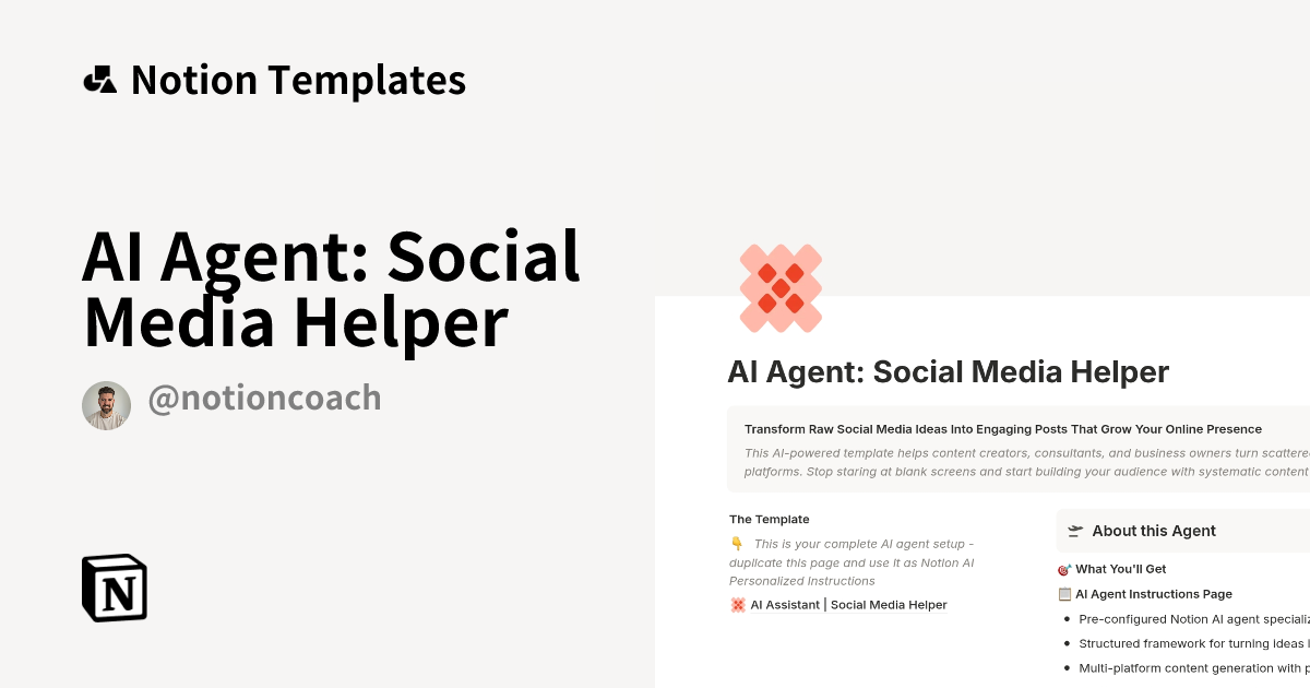 תבנית AI Agent: Social Media Helper | Marketplace של Notion