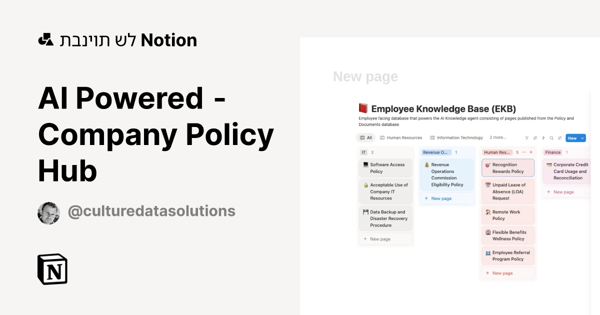תבנית AI Powered - Company Policy Hub | Marketplace של Notion