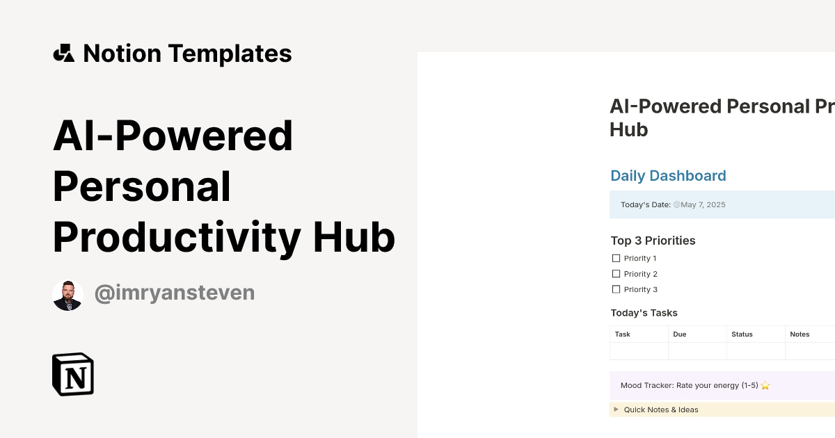 תבנית AI-Powered Personal Productivity Hub | Marketplace של Notion