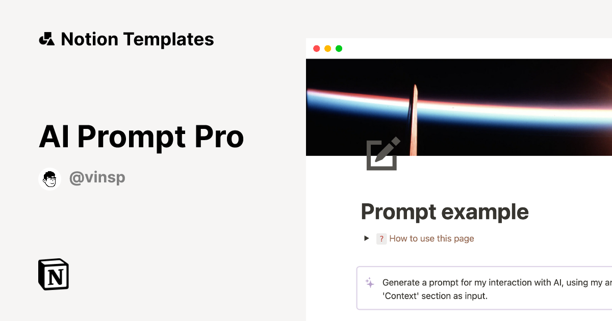 תבנית AI Prompt Pro | Marketplace של Notion