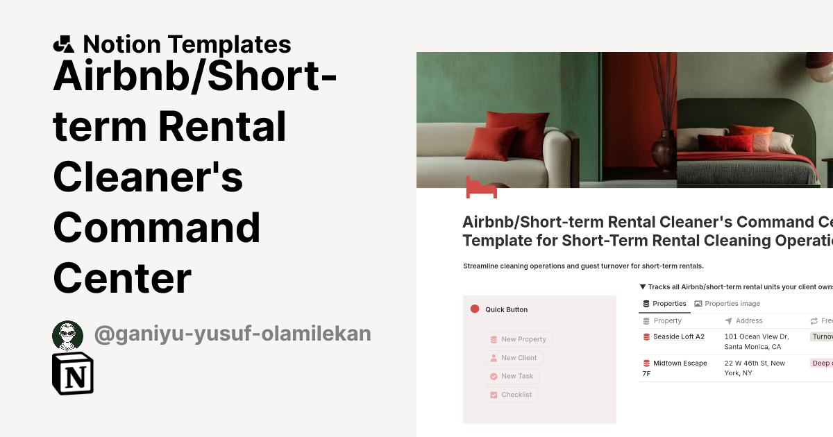 תבנית Airbnb/Short-term Rental Cleaner's Command Center | Marketplace ...