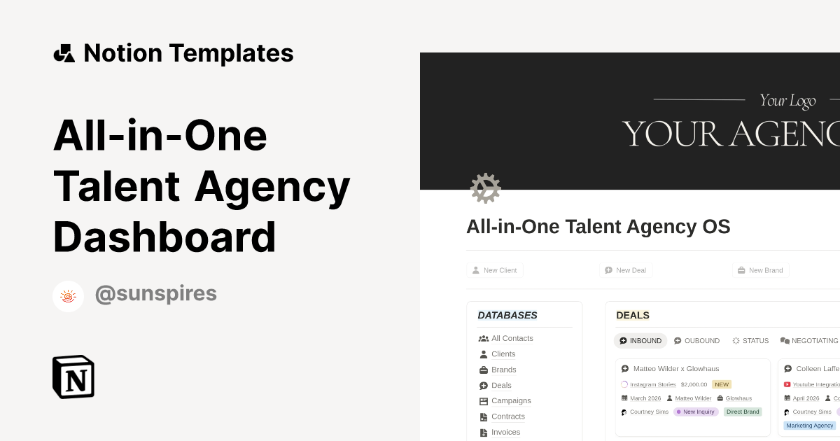 תבנית All-in-One Talent Agency Dashboard מאת Sunspires | Marketplace של ...