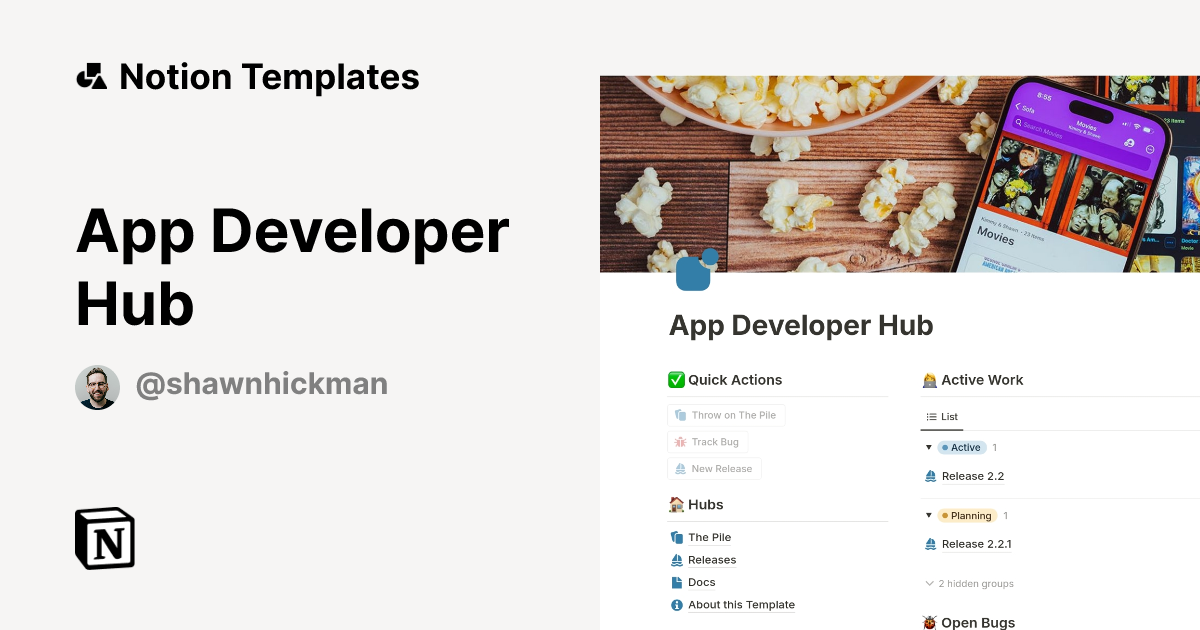 תבנית App Developer Hub | Marketplace של Notion