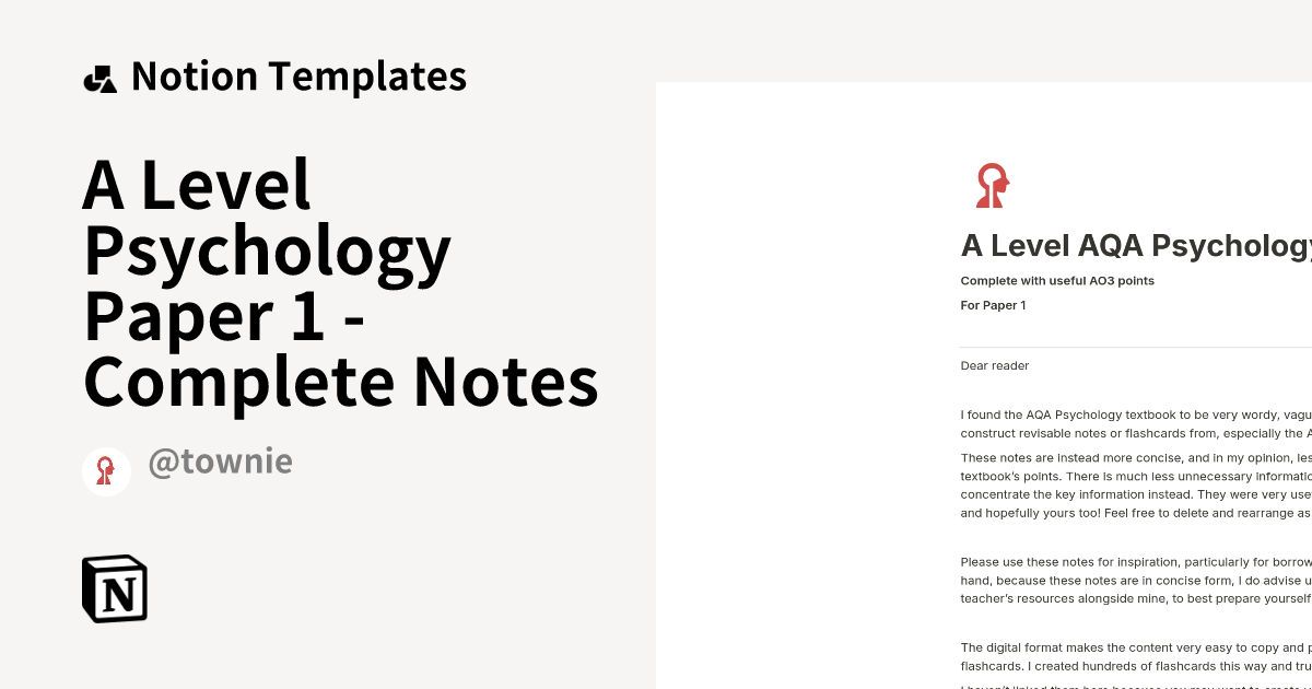 תבנית A Level Psychology Paper 1 - Complete Notes | Marketplace של Notion