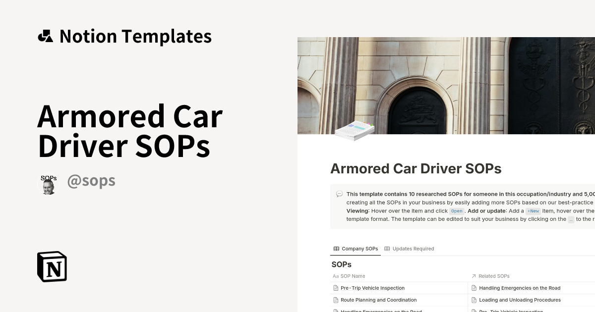 תבנית Armored Car Driver SOPs מאת SOPs | Marketplace של Notion