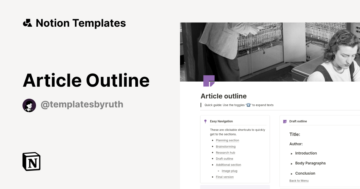 תבנית Article Outline מאת Productive Ruth | Marketplace של Notion