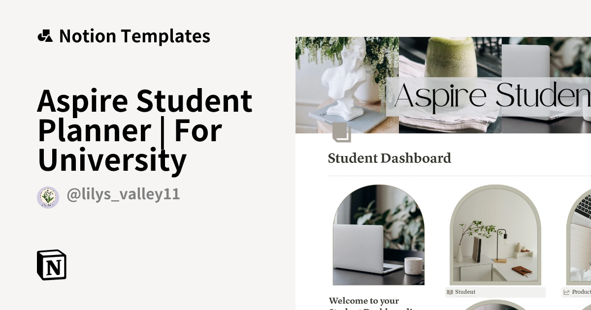 תבנית Aspire Student Planner | For University | Marketplace של Notion