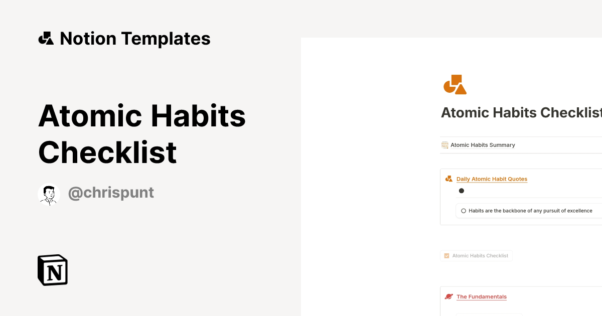 תבנית Atomic Habits Checklist מאת Chris Punt | Marketplace של Notion
