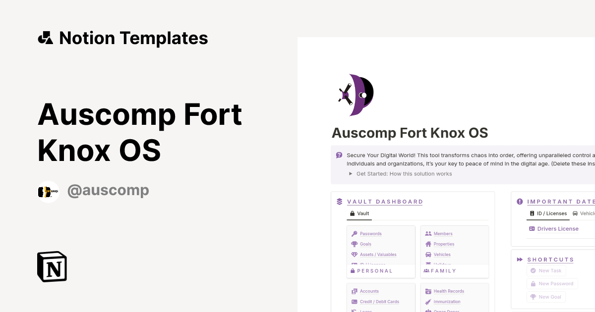 תבנית Auscomp Fort Knox OS | Marketplace של Notion
