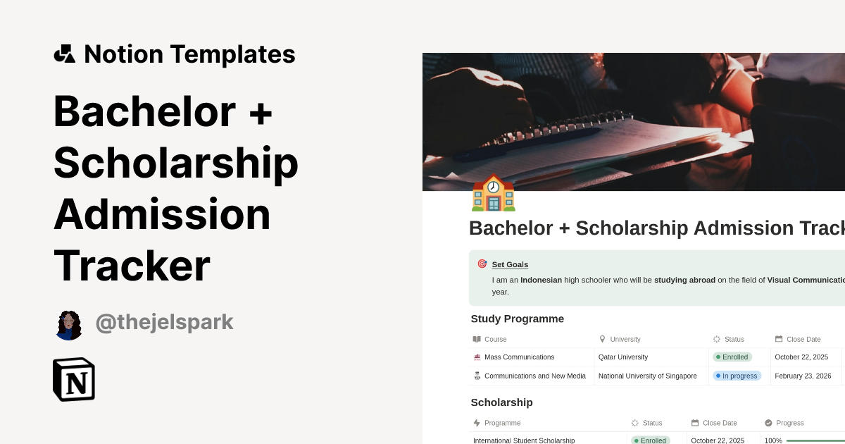 תבנית Bachelor + Scholarship Admission Tracker מאת The Jel Spark ...