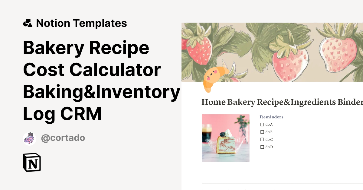תבנית Bakery Recipe Cost Calculator Baking&Inventory Log CRM ...
