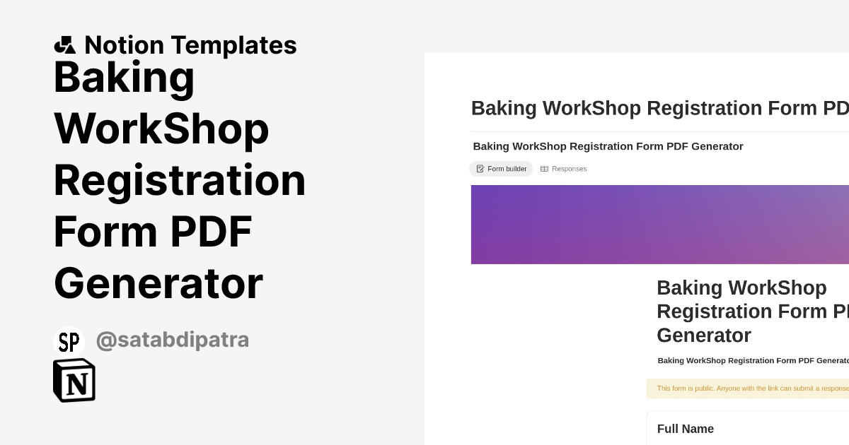 תבנית Baking WorkShop Registration Form PDF Generator | Marketplace של ...