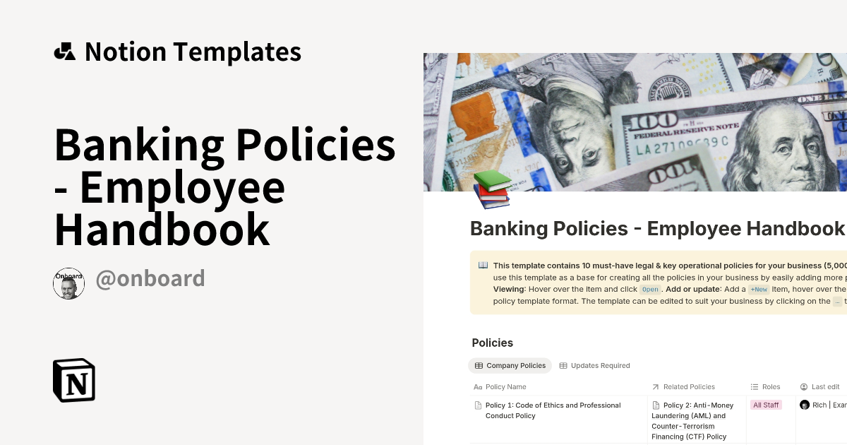 תבנית Banking Policies - Employee Handbook מאת Policy | Marketplace של ...