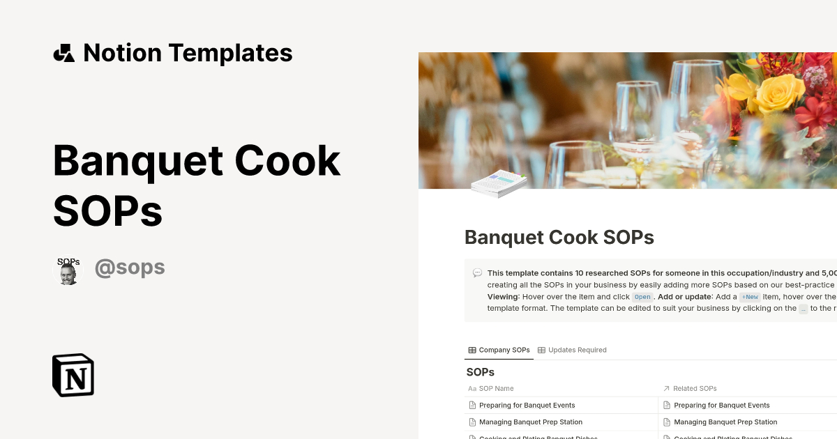 תבנית Banquet Cook SOPs | Marketplace של Notion